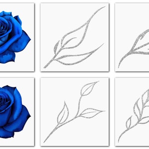 DIY - 5x7" Royal Blue Roses & Silver Glitter Leaves Overlays Set | 40 ...