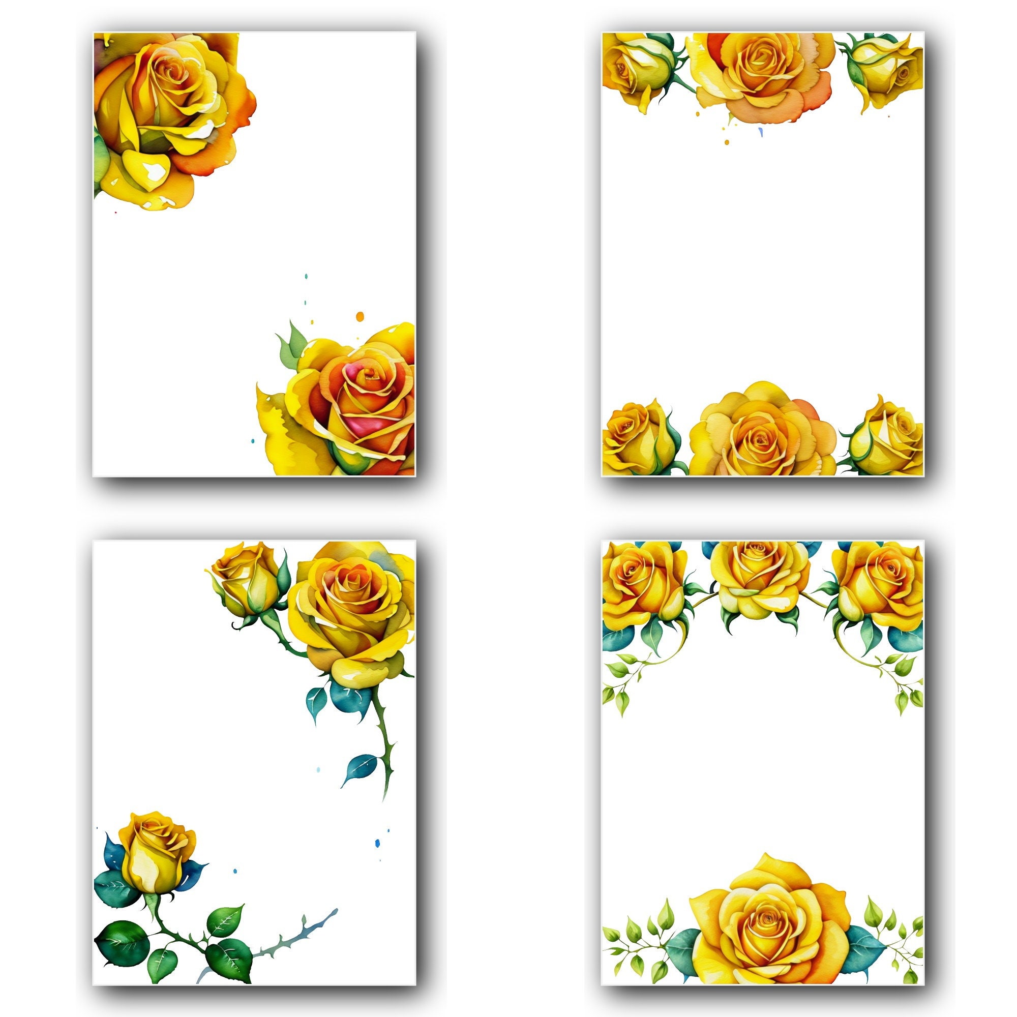 Yellow Rose Watercolor Overlays: 5x7 Invitation Card Graphics (PNG ...