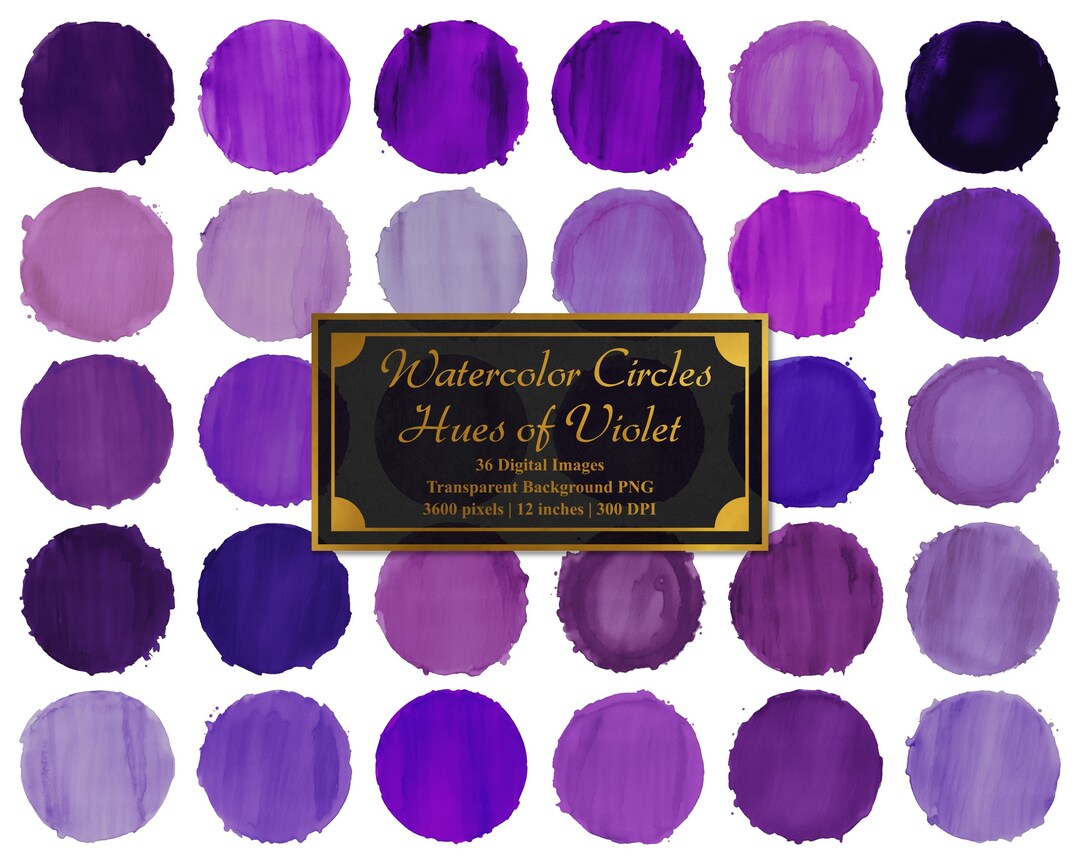Watercolor Circles Hues of Violet 36 Pngs Clip Art Set Transparent ...