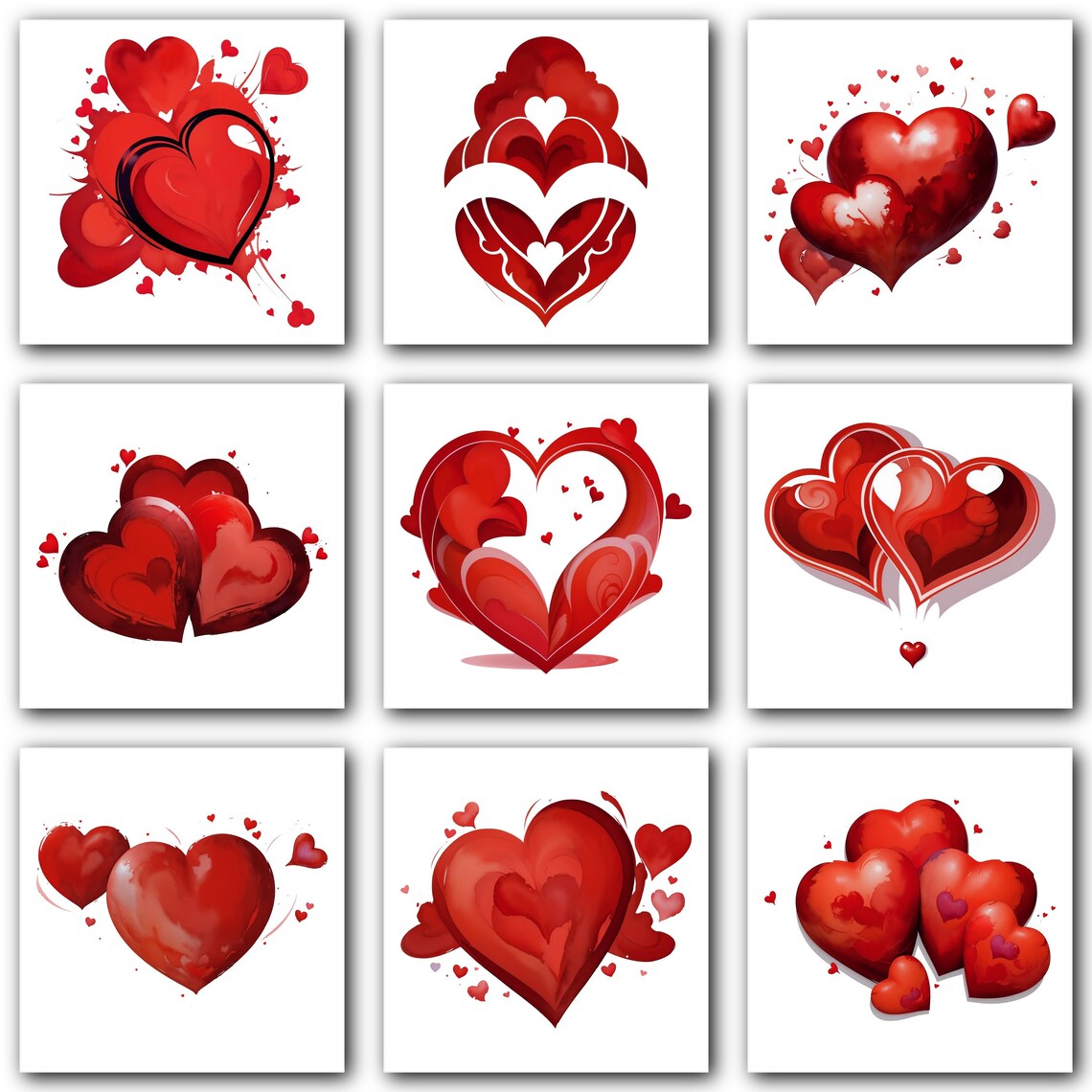 Red Hearts in Watercolor | PNG With Transparent Background | Instant ...