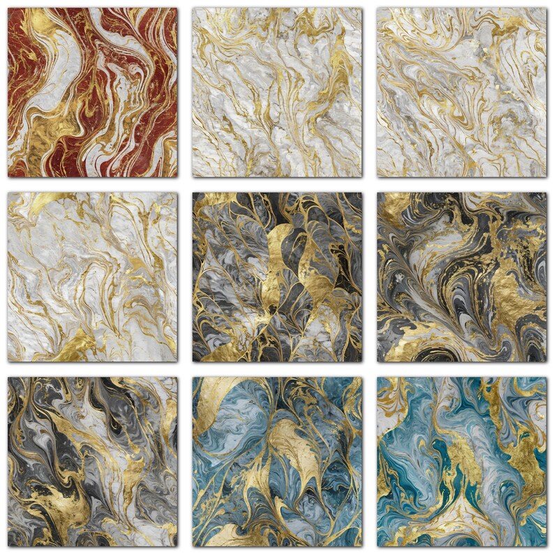 16x16 Gold Marble Textures Seamless Printable Digital Papers 36 Jpgs ...