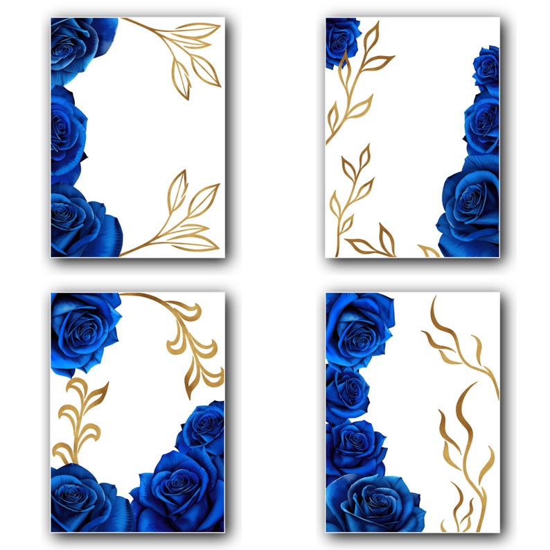 DIY - 5x7" Royal Blue Roses & Gold Foil Leaves Overlays Set | 40 Pngs ...