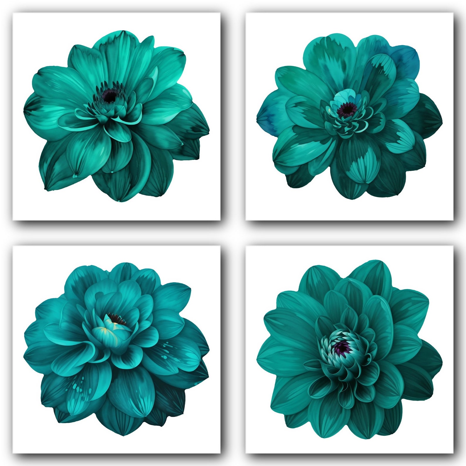Teal Watercolor Flower & Gold Leaf Overlays: 5x7 Invitation Clipart ...