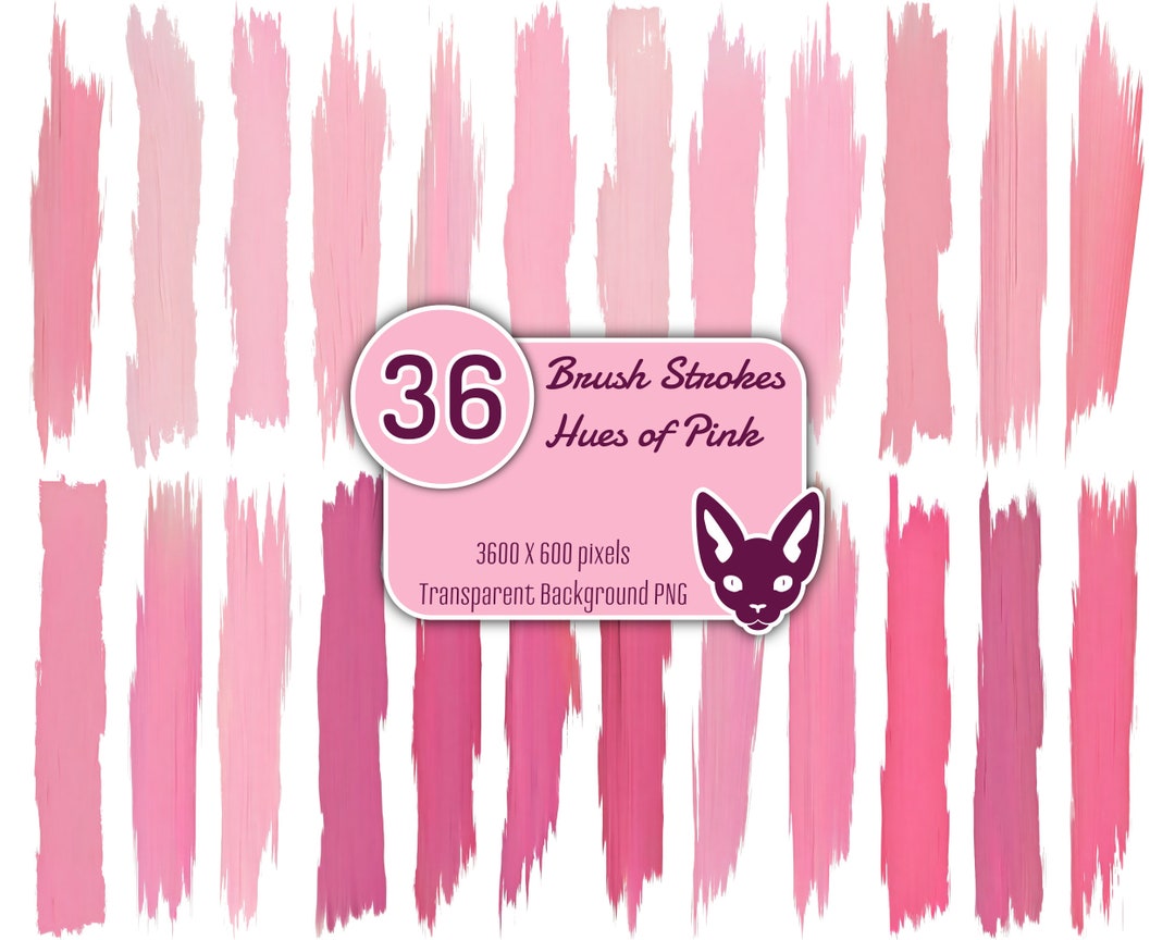 Pink Paint Brush Strokes Clipart: PNG Graphic Design Elements (instant ...