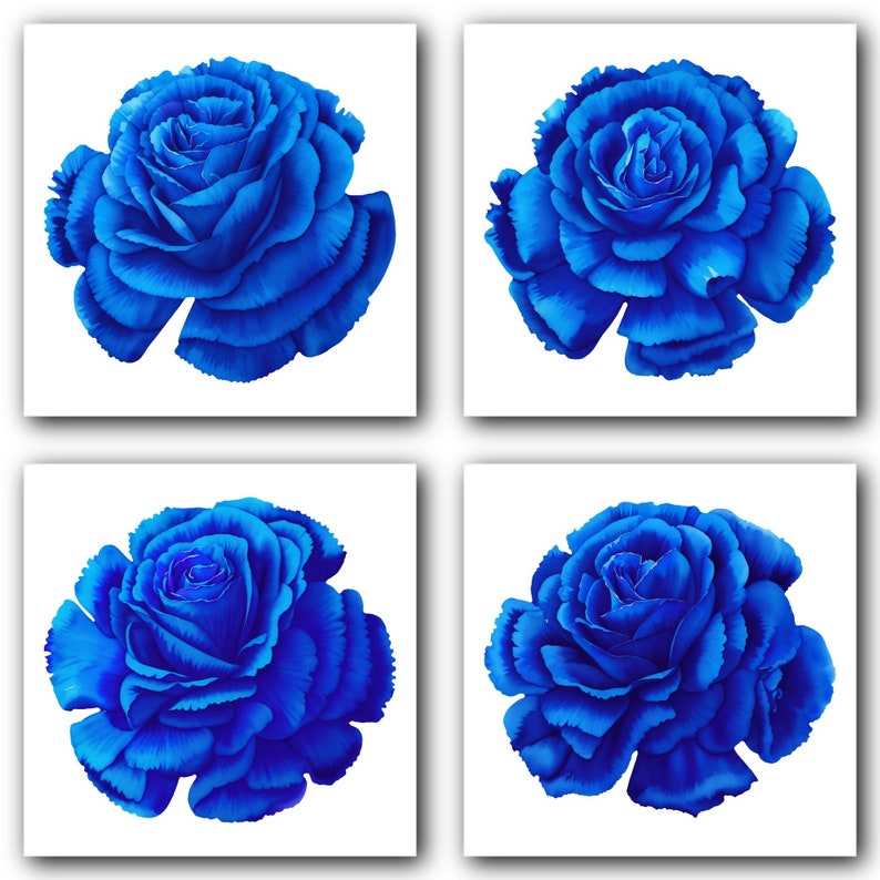 DIY 5x7" Royal Blue Flowers (peony Dahlia Carnation) & Gold Leaves ...