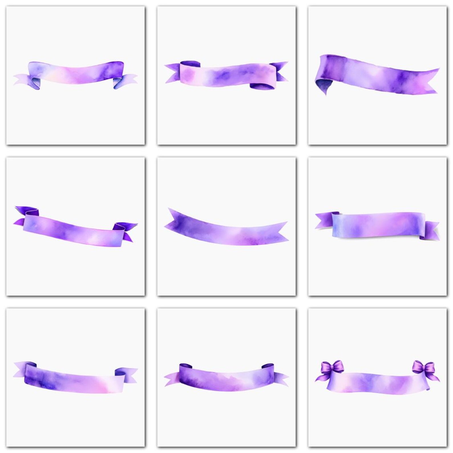 Watercolor Lilac Banners Clipart: 36 PNG DIY Elements (digital Download ...