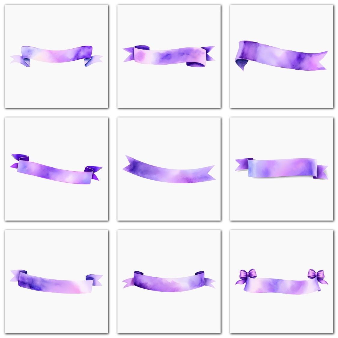 Lilac Banners in Watercolor Style | Set of 36 PNG Files | Transparent ...