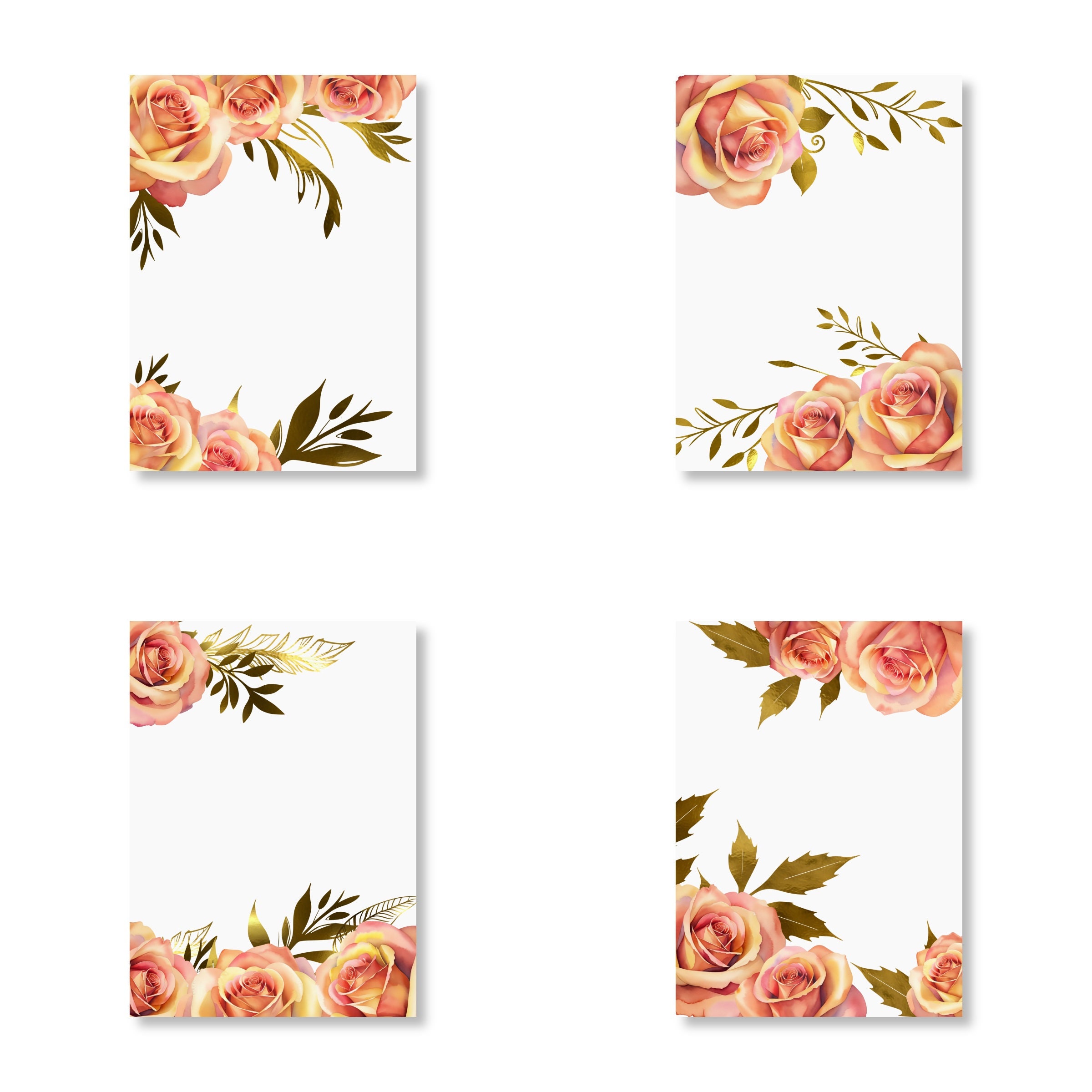 DIY - 5x7" Peach Rose & Brass Leaves Overlays Set | 32 Pngs ...