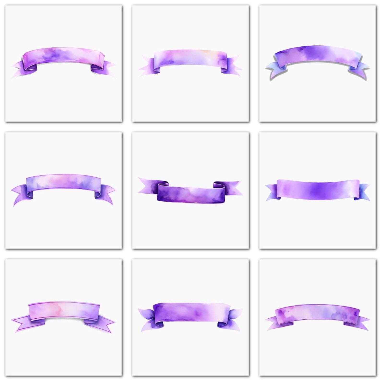 Lilac Banners in Watercolor Style | Set of 36 PNG Files | Transparent ...