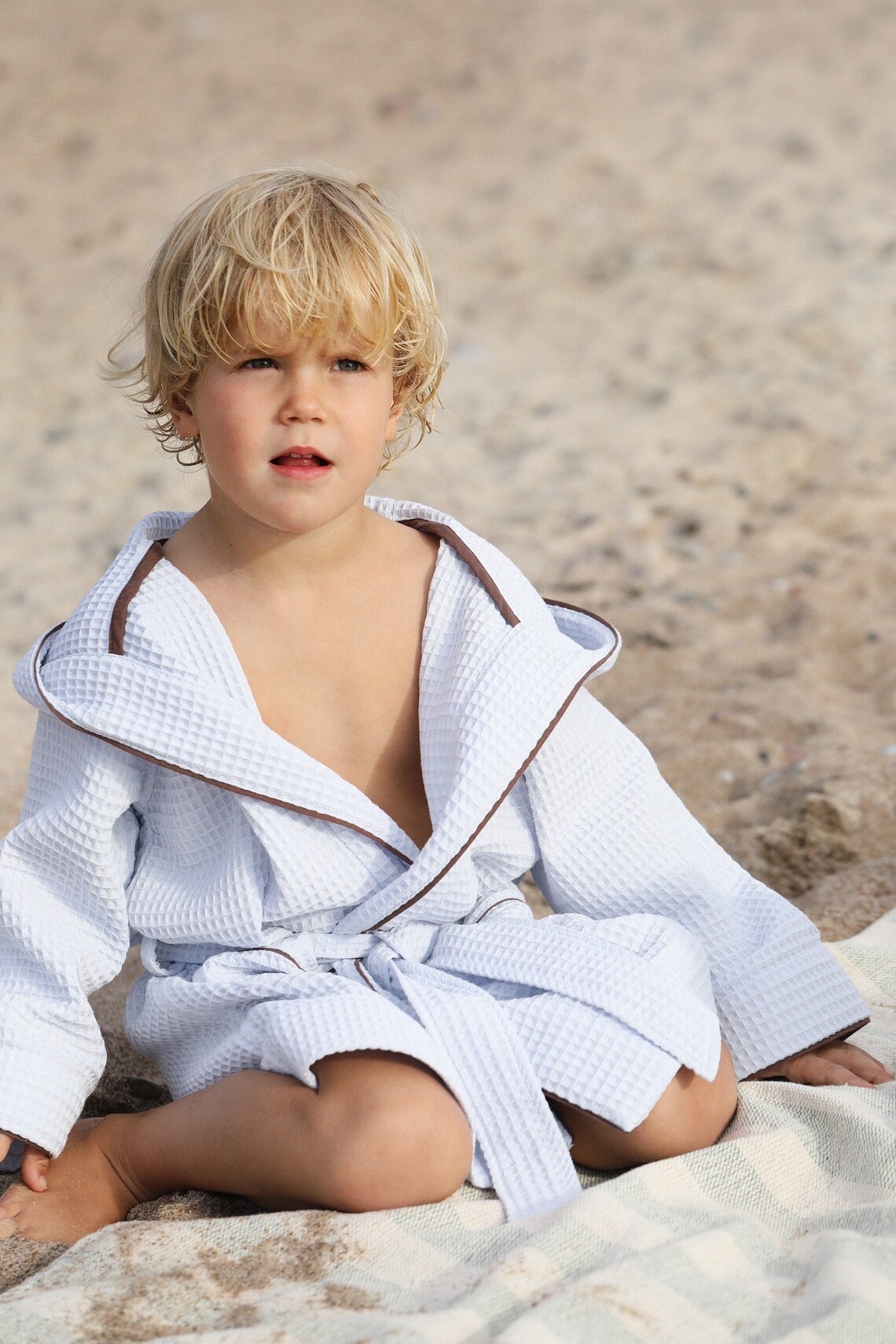 Waffle Bathrobe for Kids Peignoir Enfant Bathrobe With Contrast Details ...