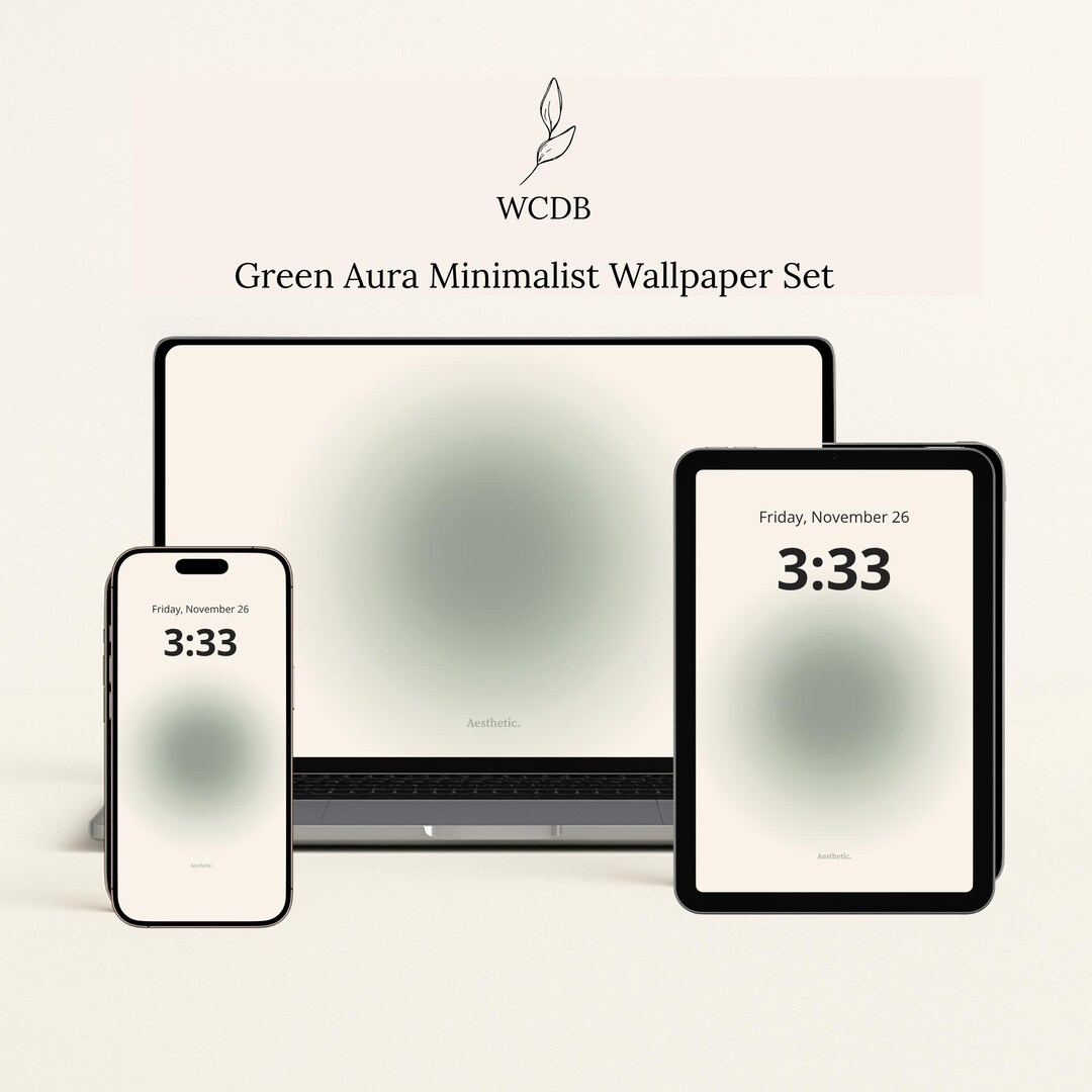 Green Aura Minimalist Wallpaper Set, Calming Neutral Gradient ...