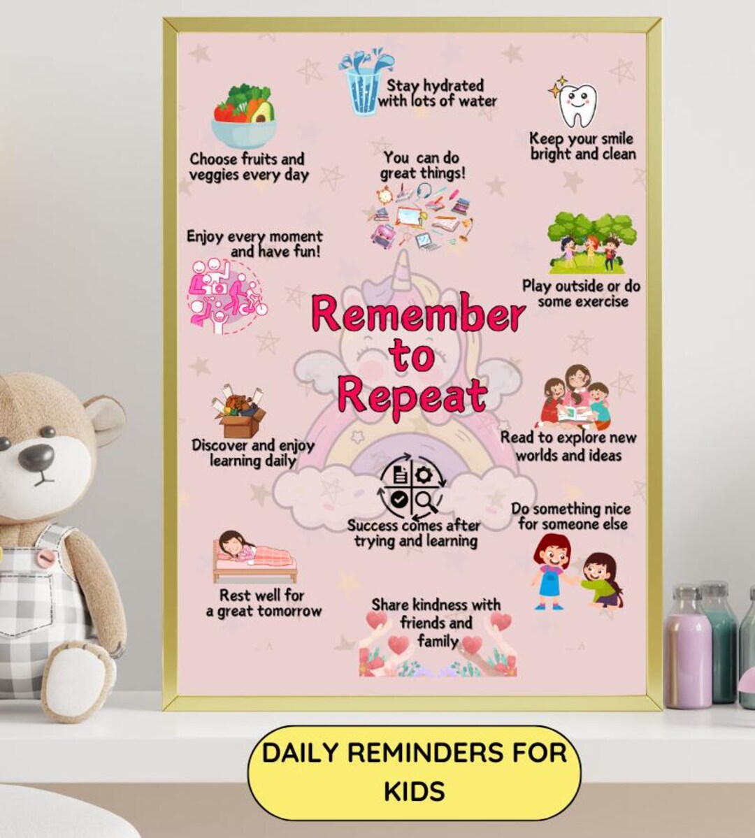 Daily Routine, Unicorn Printable Poster,daily Reminder Poster for Kids ...