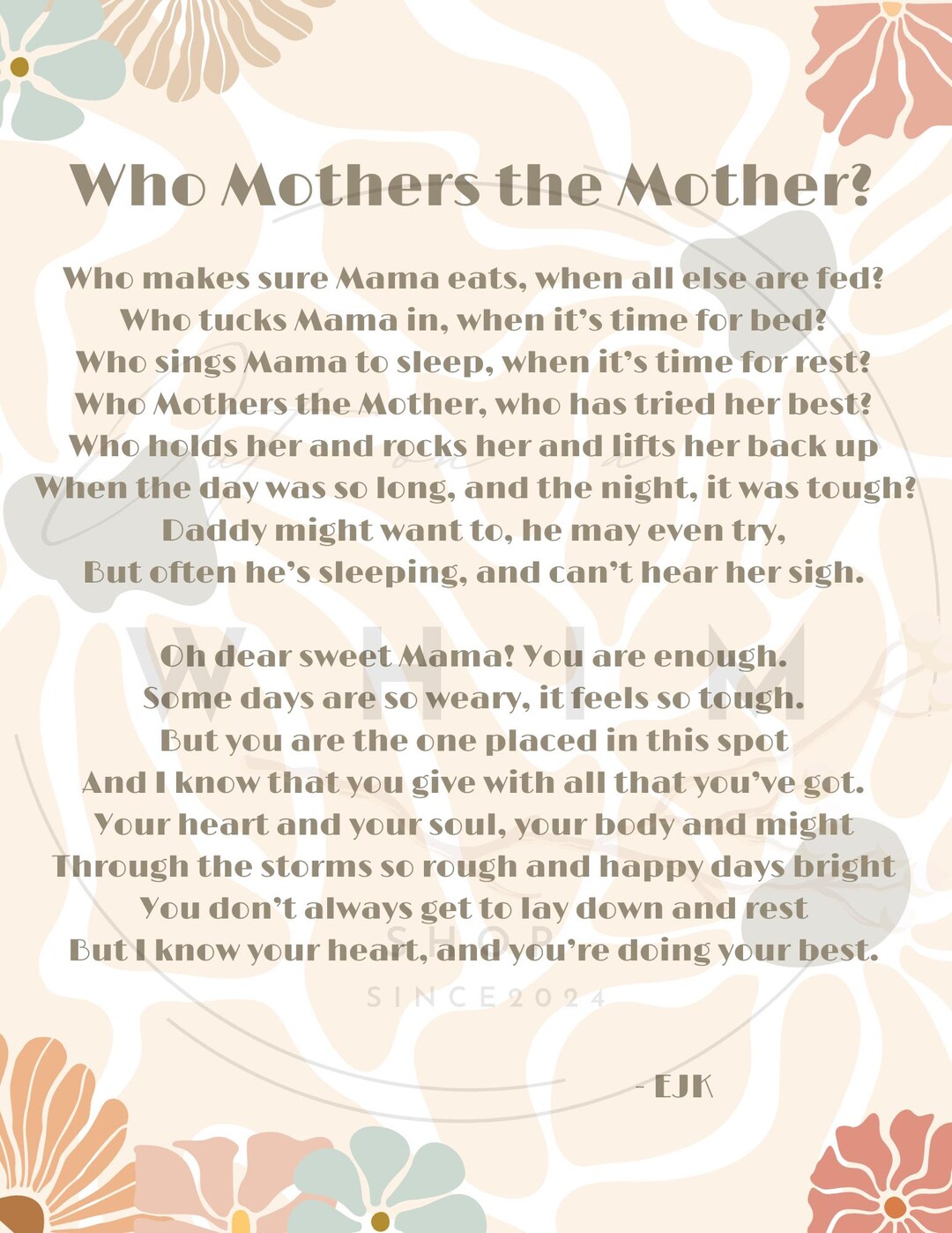 Poem for Mom Gift Retro Floral Wall Art Mother's Day Gift Printable ...