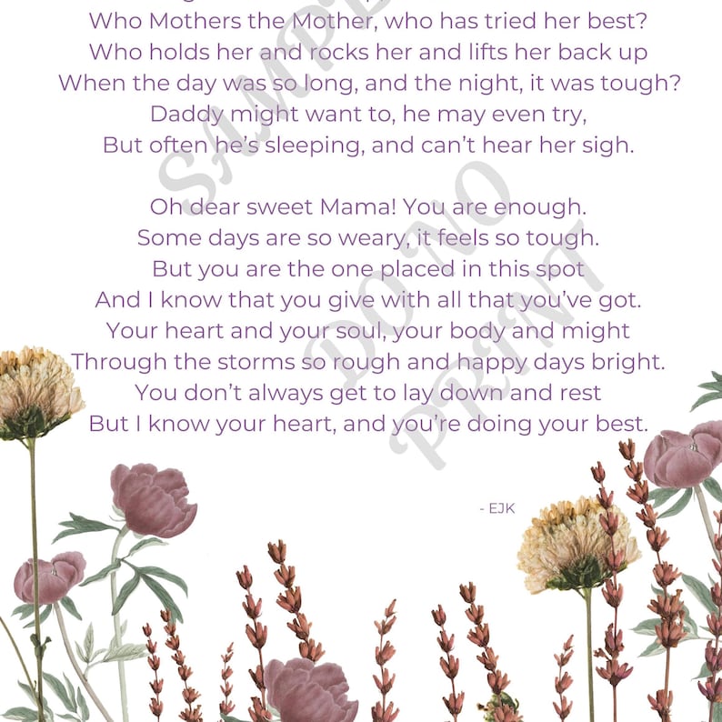 Mama Poem About Motherhood Art Print Floral Wall Hanging Printable Gift ...