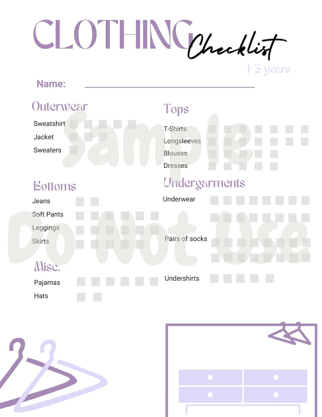 Clothing Checklist Wardrobe Planner for Kids Clothes List Capsule ...