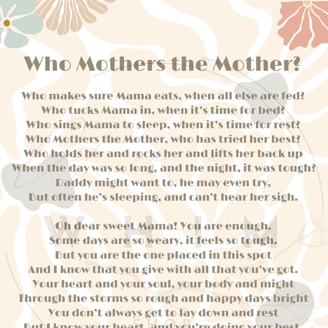 Poem for Mom Gift Retro Floral Wall Art Mother's Day Gift Printable ...