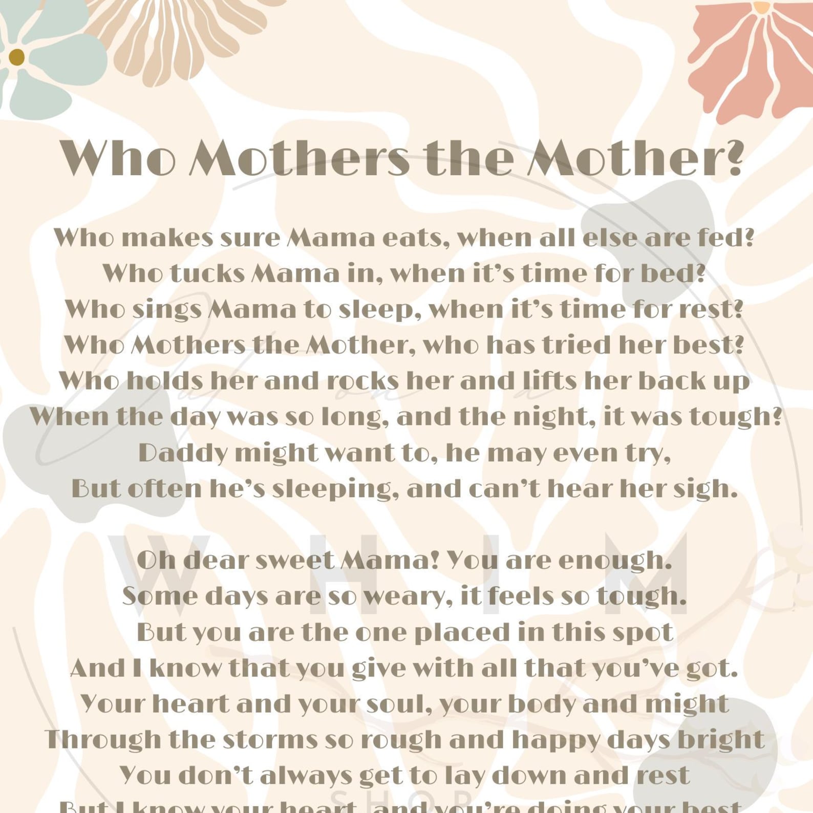 Poem for Mom Gift Retro Floral Wall Art Mother's Day Gift Printable ...