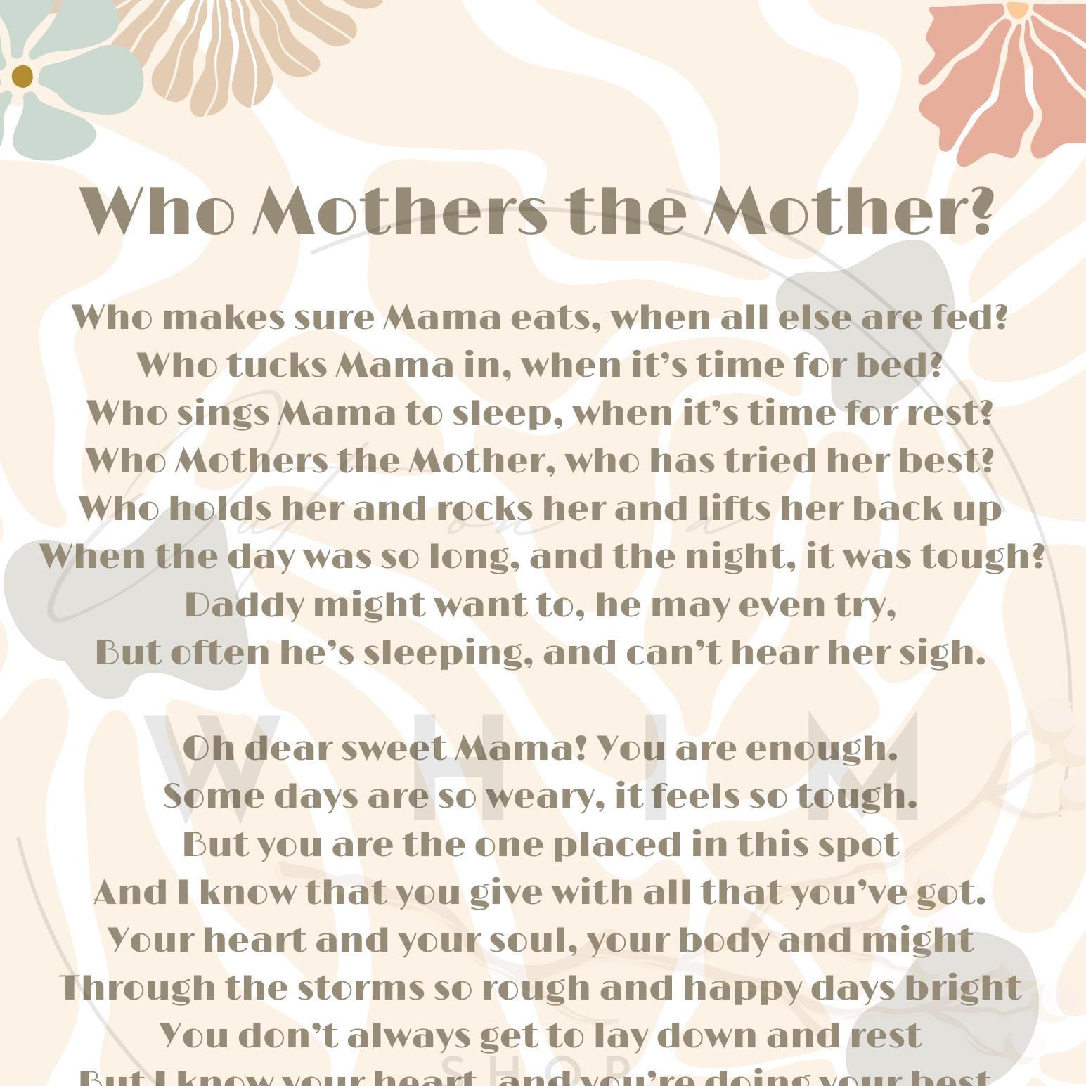 Poem for Mom Gift Retro Floral Wall Art Mother's Day Gift Printable ...