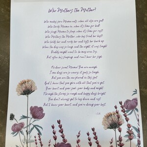 Motherhood Poem About Mama Art Print Floral Wall Hanging Printable Gift ...