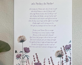 Mama Poem About Motherhood Art Print Floral Wall Hanging Printable Gift ...