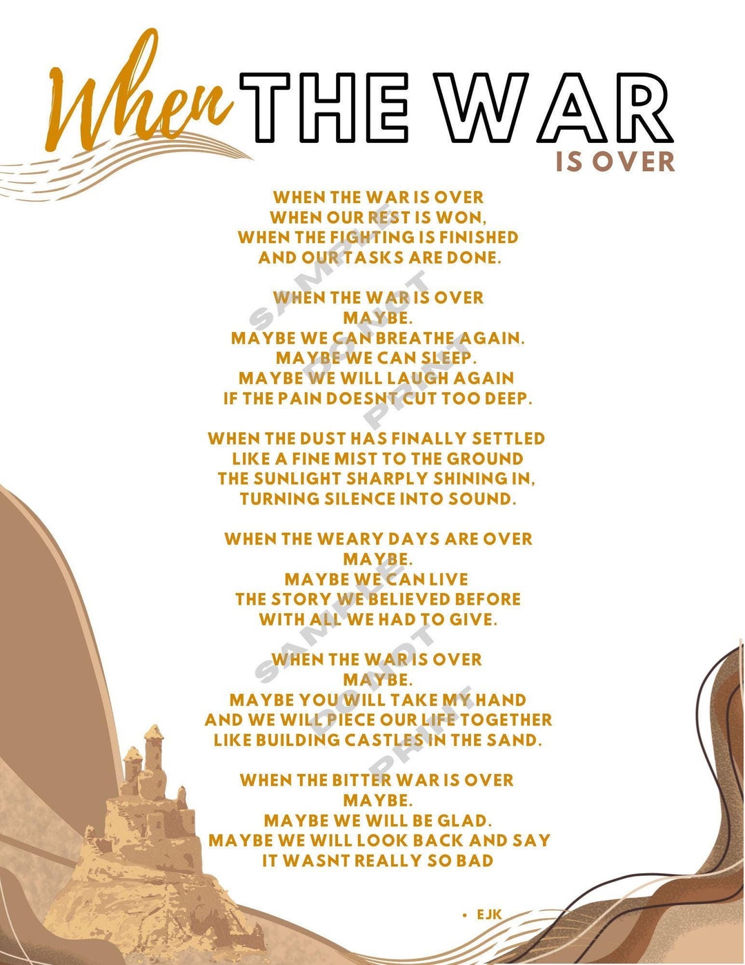 When the War is Over Poem Printable PDF Download Wall Hanging Poster ...