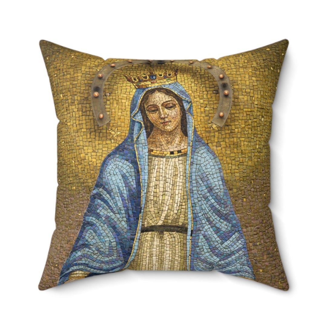 Christian Pillow Religious 14x14 Square Throw Pillow Mary Spiritual ...
