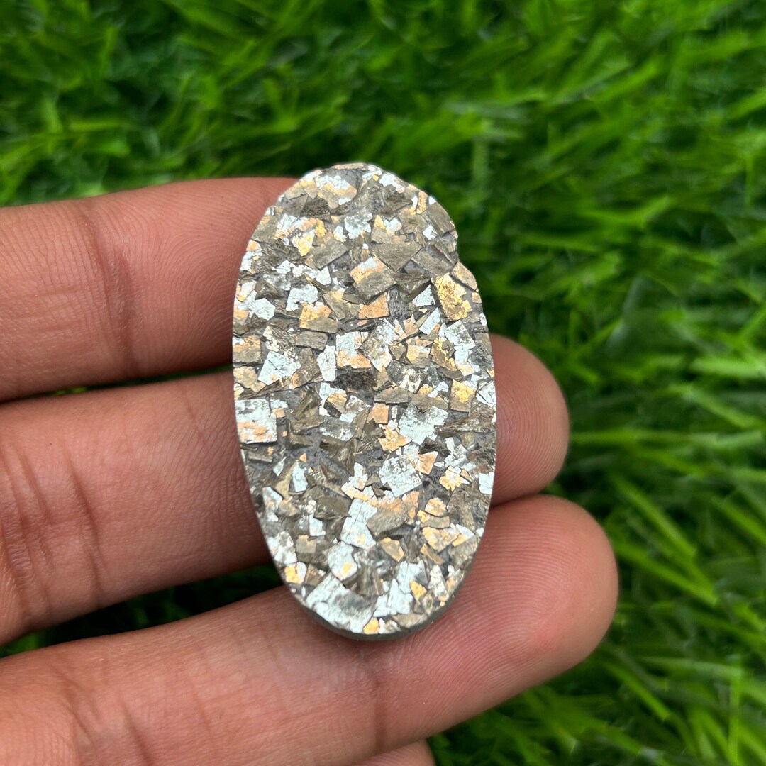 Top Grade Natural Pyrite Double Side Druzy Cabochon Handmade Golden ...