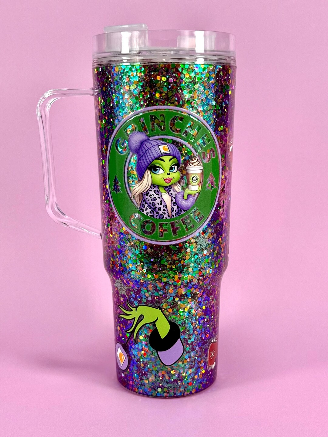 Grinch Sparkle Acrylic Tumbler - Holiday Drinkware With Lid & Straw - Etsy