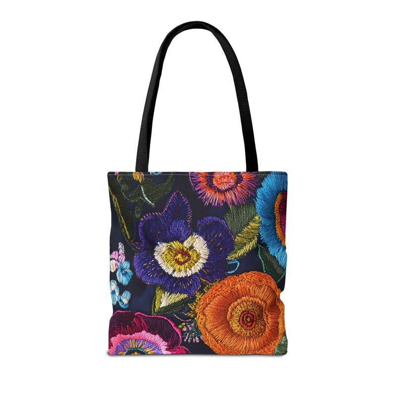 Floral Embroidered Digital Image STYLE Tote Bag: Boho Style Polyester ...