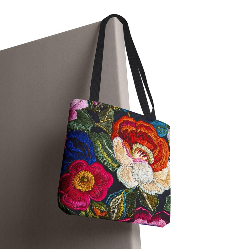 Floral Embroidered Digital Image STYLE Tote Bag: Boho Style Polyester ...