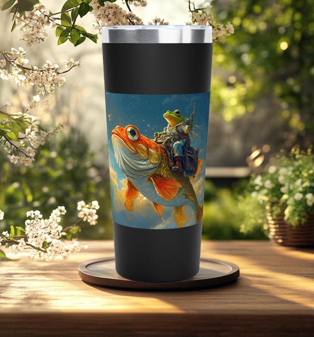 Frog Riding Fish Tumbler, Comical Frog Design, Novelty Travel Mug ...