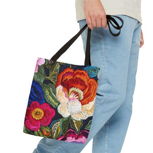 Floral Embroidered Digital Image STYLE Tote Bag: Boho Style Polyester ...