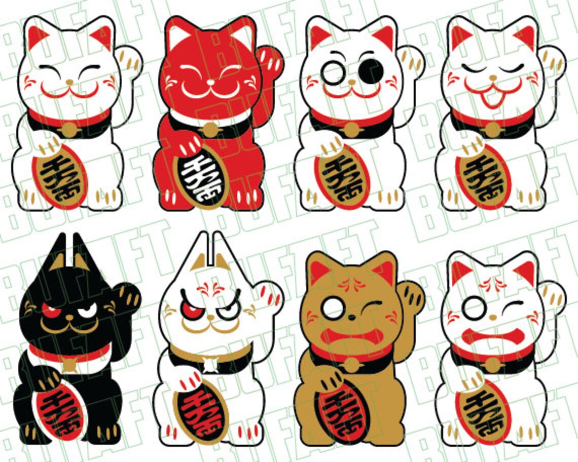 Lucky Cat (beckoning Cat/maneki-neko 招き猫) 8pack Vector, Commercial Use ...