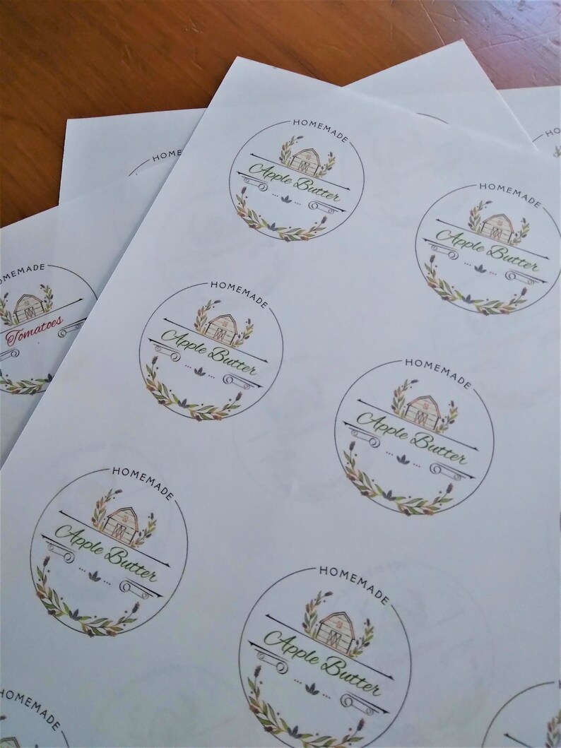 2 Vintage Farmhouse Canning Jar Labels, Round Mason Jar Stickers for ...