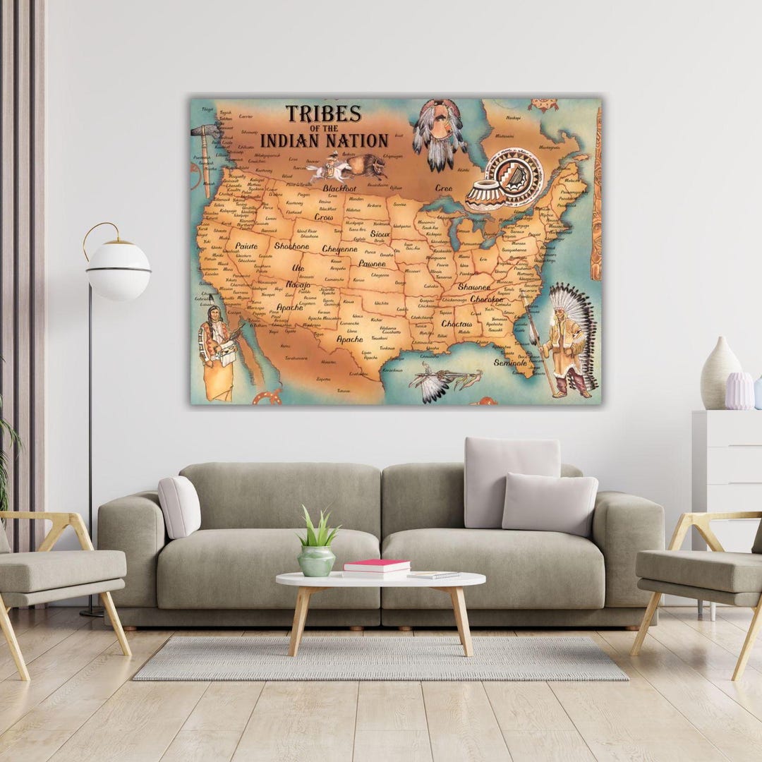 Tribes of Indian Nations Map Canvas Framed Wall Art Poster or Canvas ...