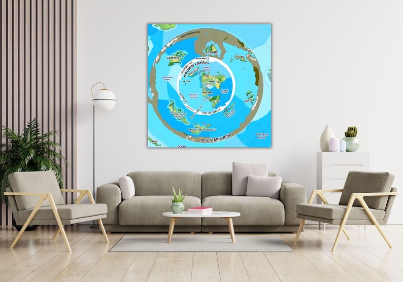 World Beyond the Ice Wall Satellite Flat Earth Map Ready to Hang Canvas ...