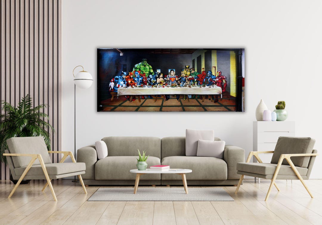Last Supper Super Heroes Ready to Hang Canvas, Super Hero Print Canvas ...