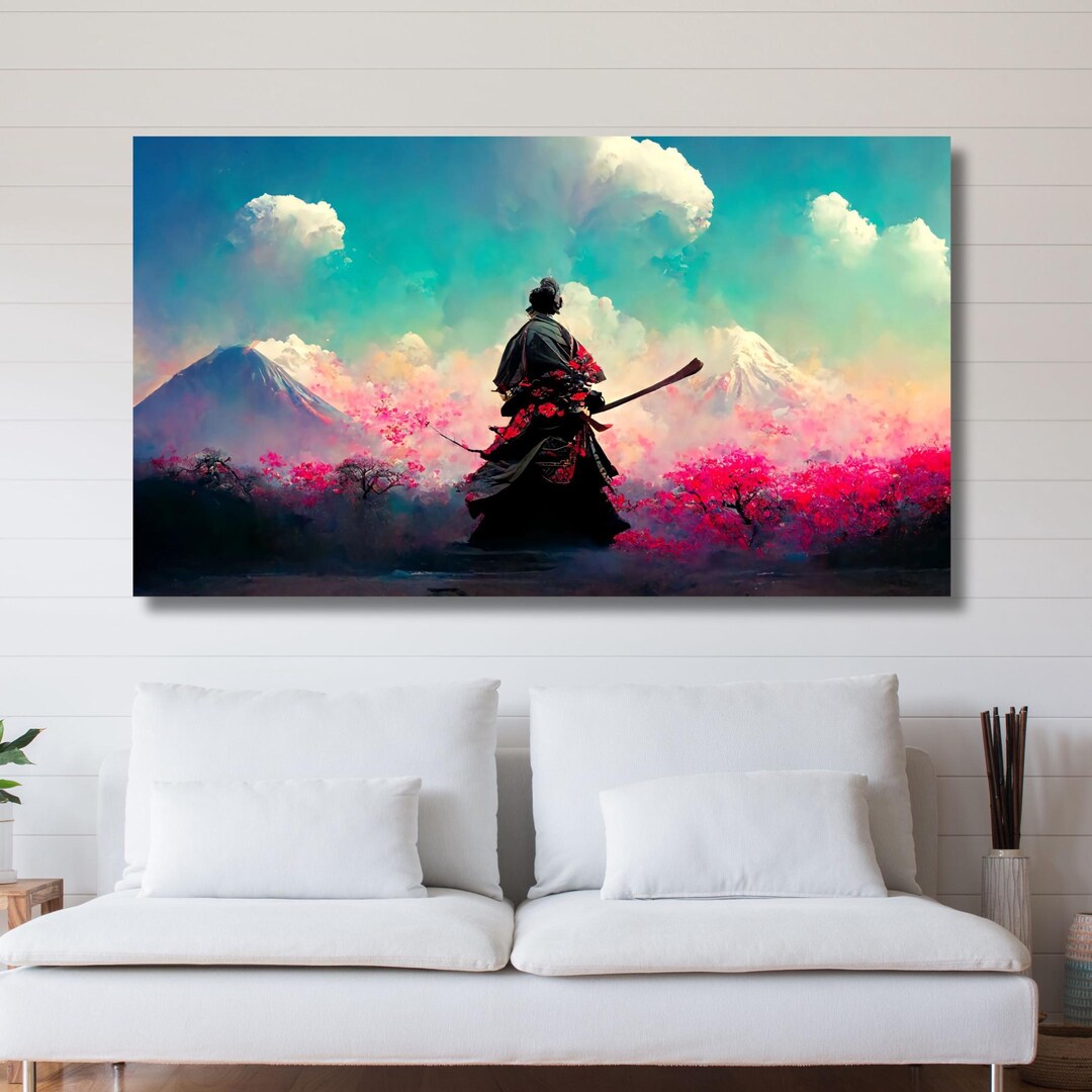 Samurai Canvas Cherry Blossom Painting, Samurai Poster,samurai Man ...