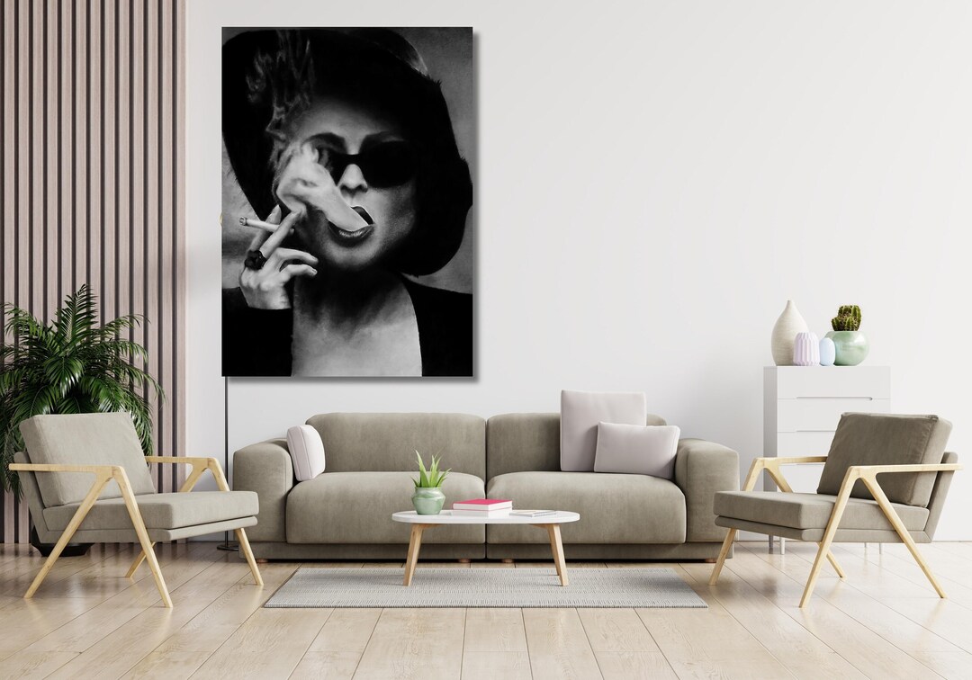 Marla Singer WALL Art,black and White,marla Singer Smoking Canvas Wall ...