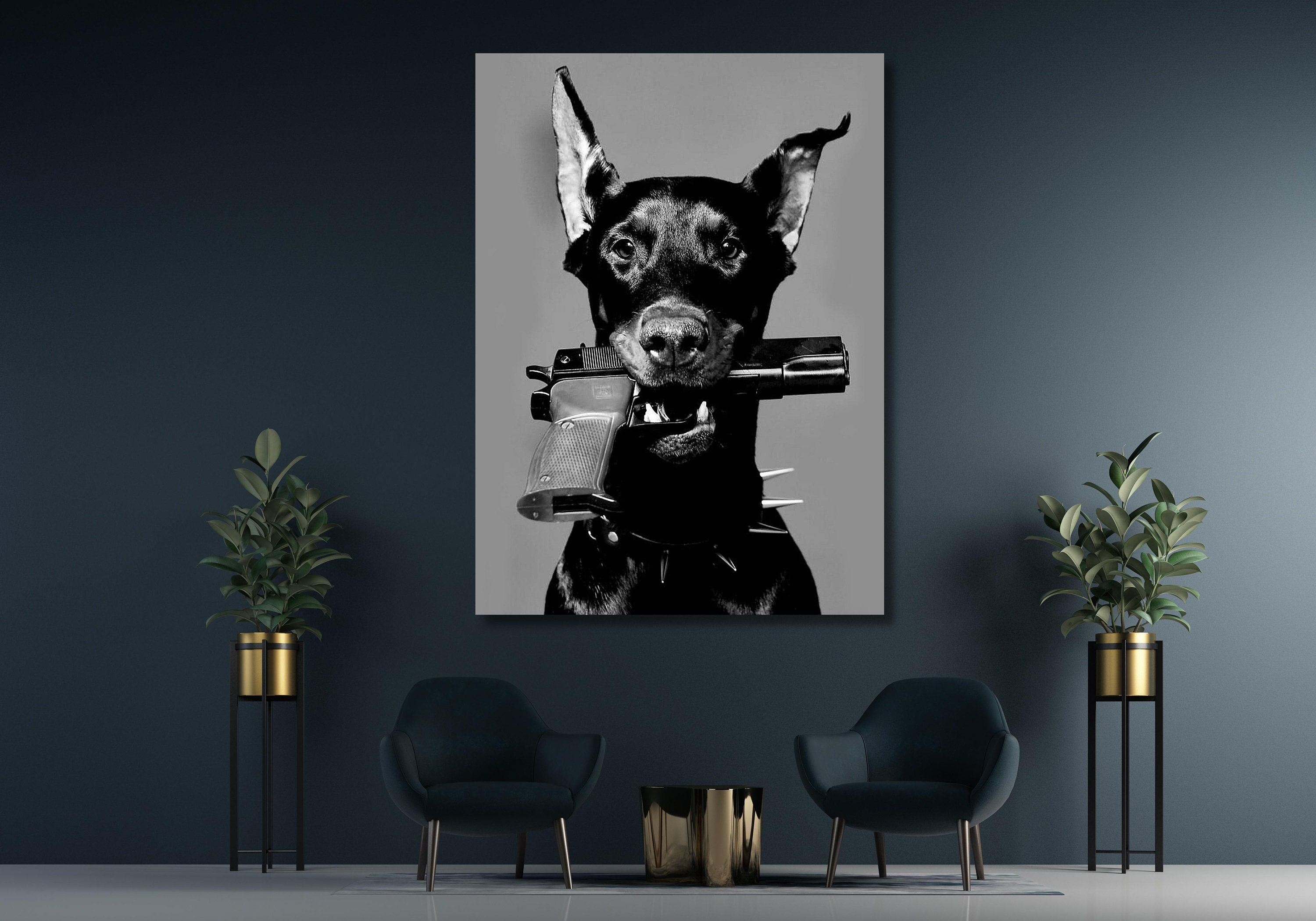 Doberman Gun Luxury Poster,designer Fashion Dog Lover Wall Art, Decor ...