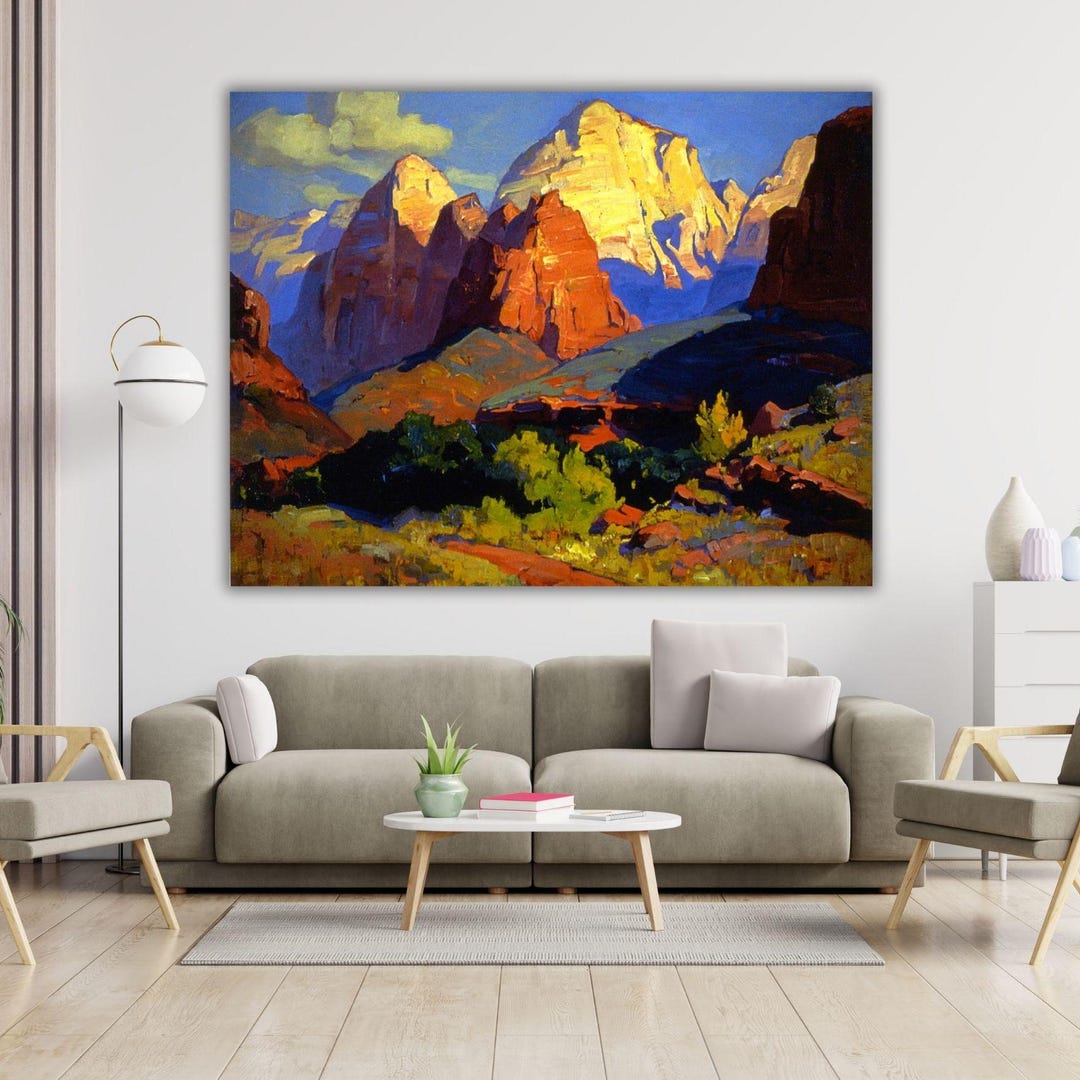 Antique Oil Painting, Zion National Park by Franz A. Bischoff, Canvas ...