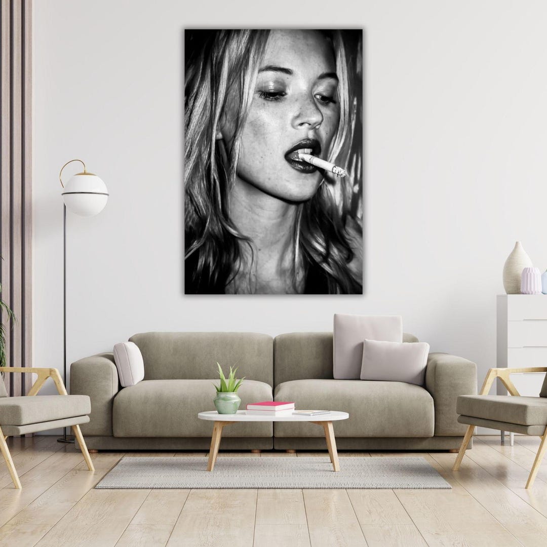 Kate Moss Smoking Canvas, Kate Moss Poster Fashion Print Life is Joke ...