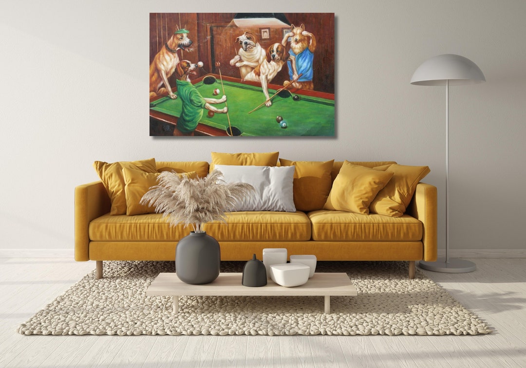 Dogs Playing Billiards POSTER, Funny Pet Portrait, Billiards Lover Gift ...