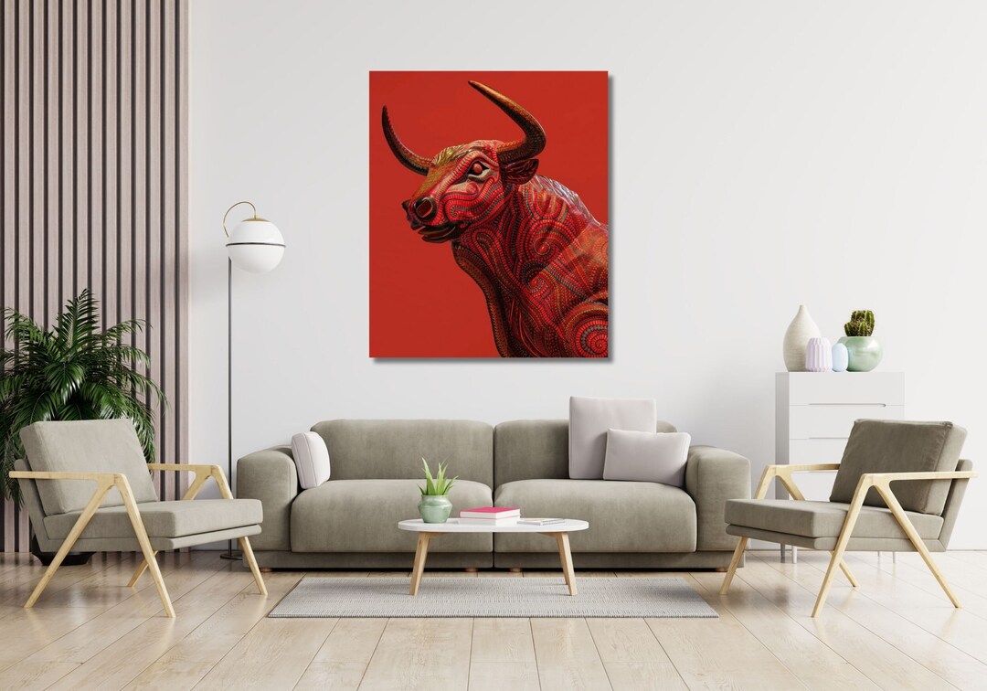 Charging Bull Poster CANVAS, Bull Oil Painting Print Canvas, Bull Print ...