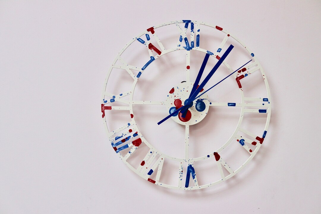 Skeleton Clock Splat Red and Blue Unique Hand Painted Design, Adorn ...