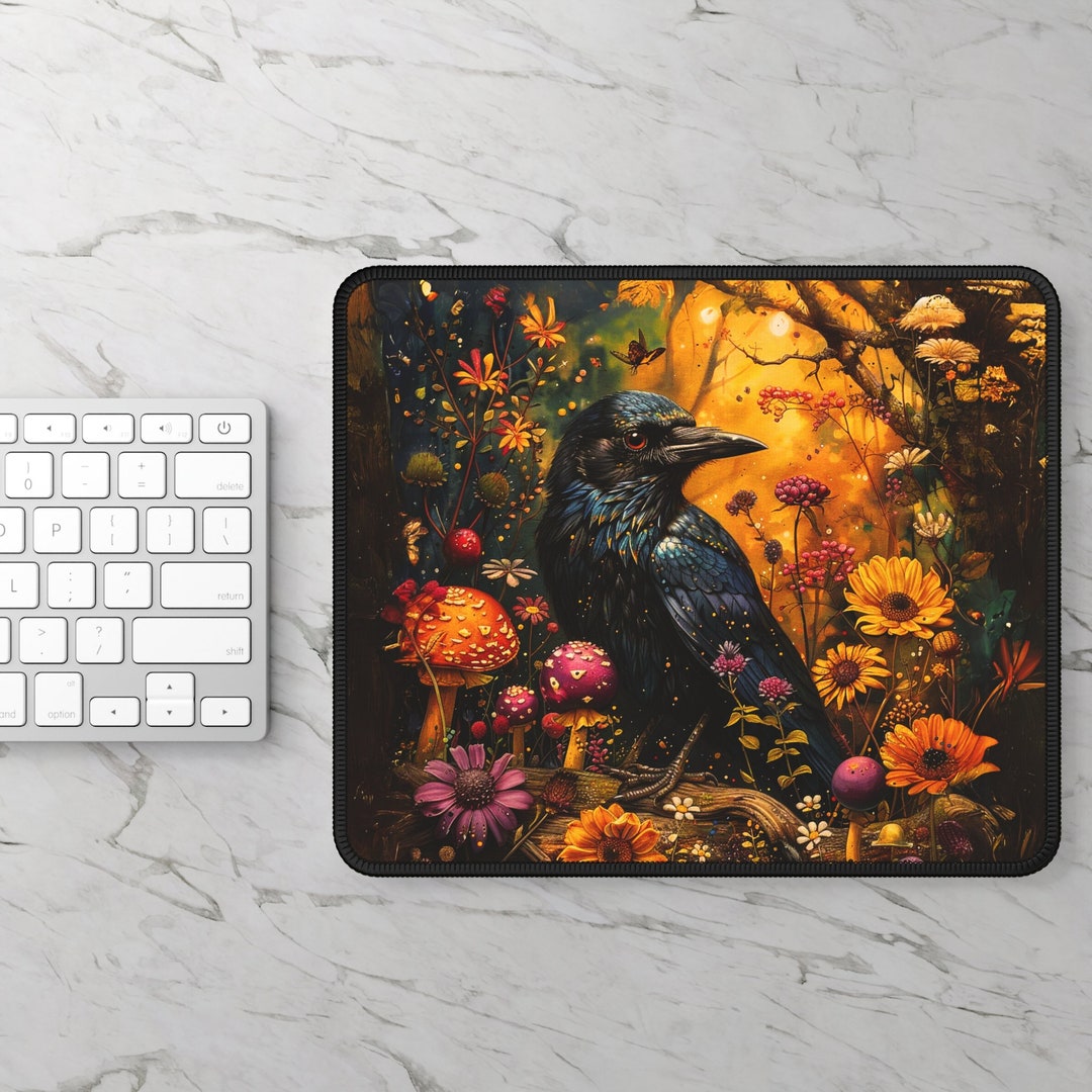 Psychedelic Raven Gaming Mousepad, Fun Raven Fantasy Art Computer ...