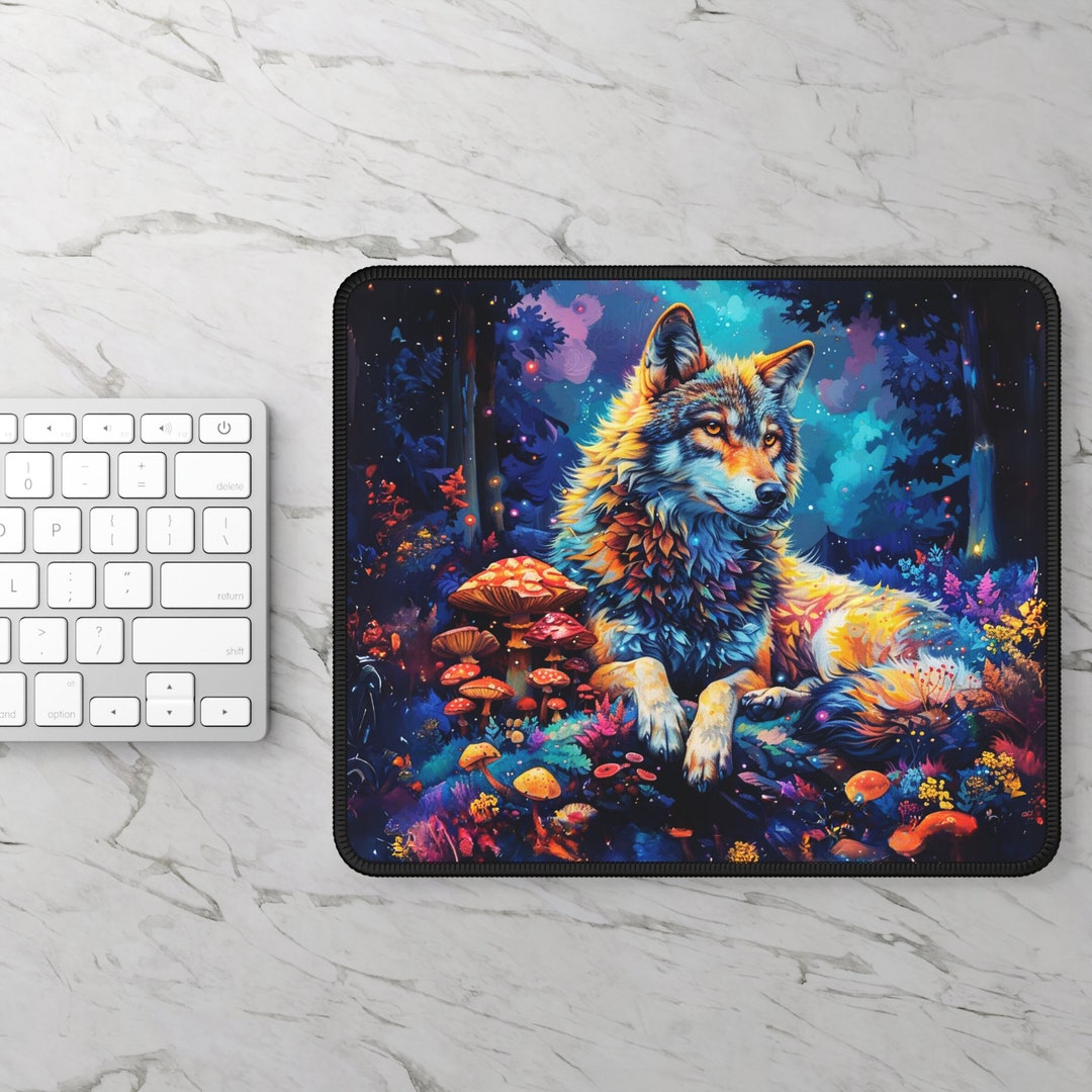 Psychedelic Wolf Gaming Mousepad, Fun Alpha Wolf Fantasy Art Computer ...