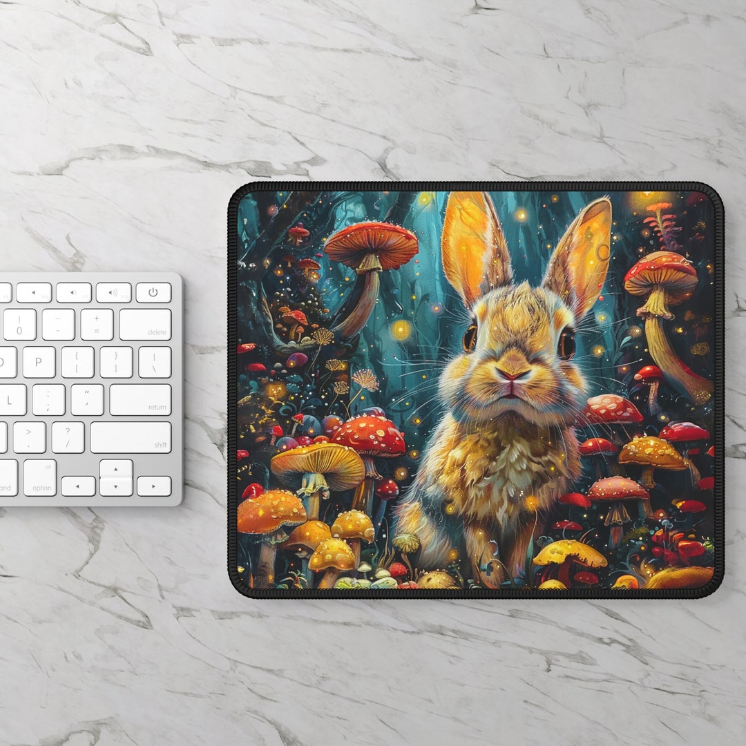 Psychedelic Rabbit Gaming Mousepad, Fun Bunny Fantasy Art Computer ...