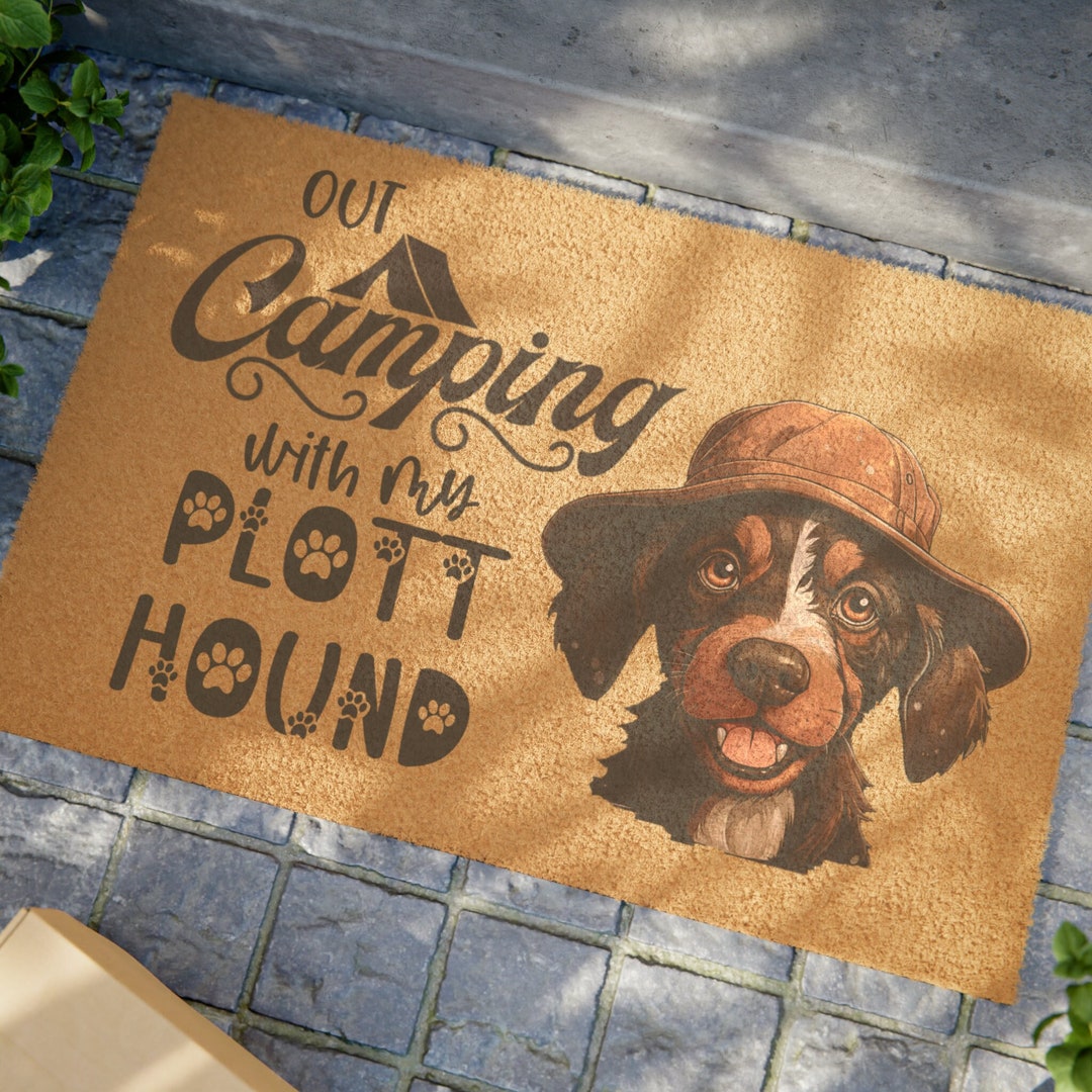 Out Camping With My Plott Hound Door Mat, Outdoor Mat Gift for Camping ...