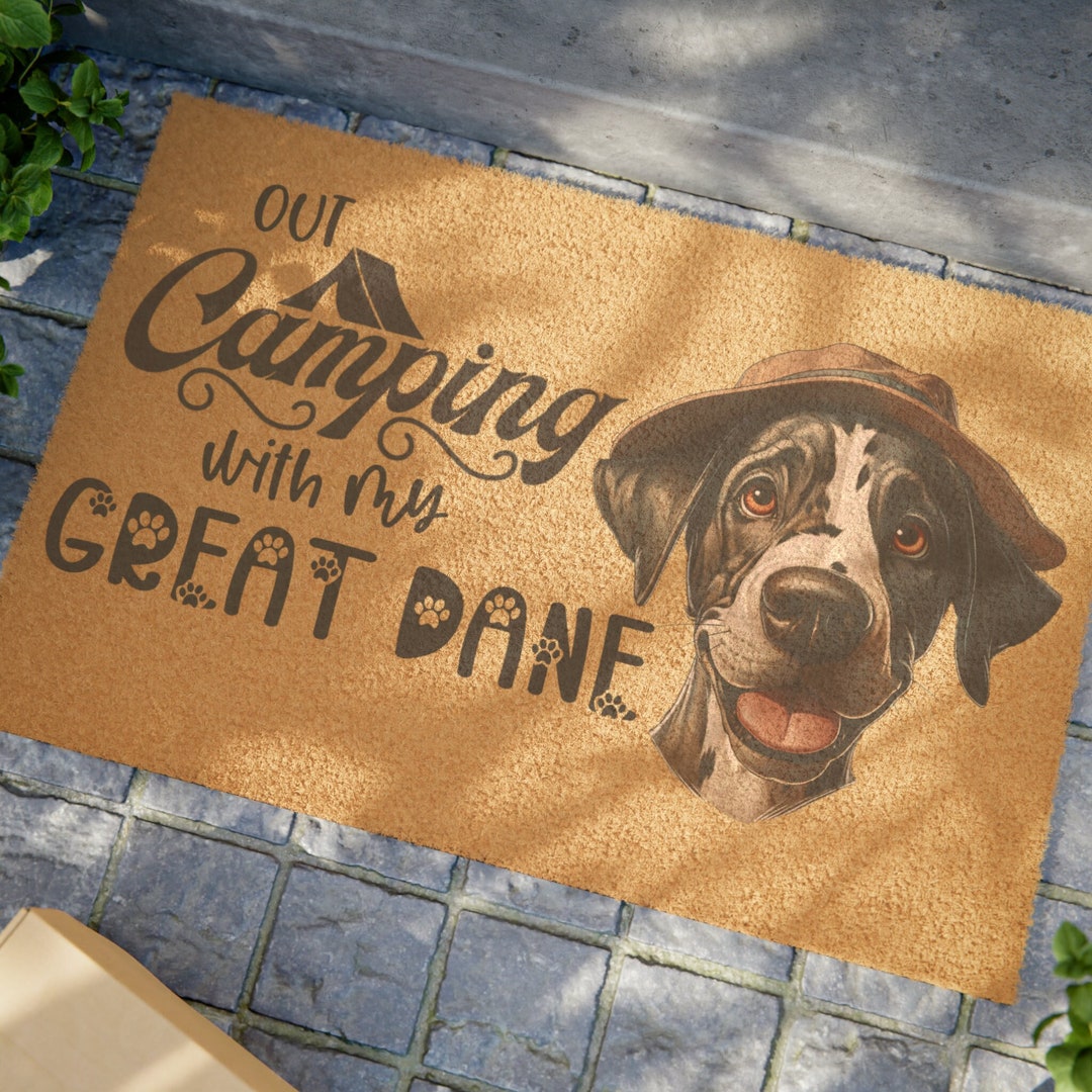 Out Camping With My Great Dane Door Mat, Outdoor Mat Gift for Camping ...